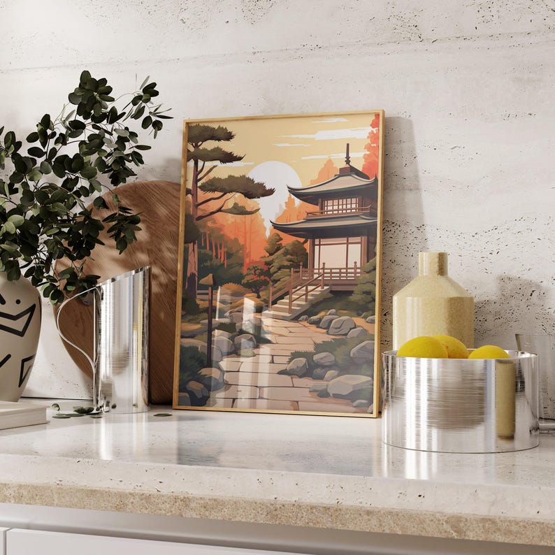 Japanese Tea House Art Print: Stone Pathway, Japandi Zen Garden ...