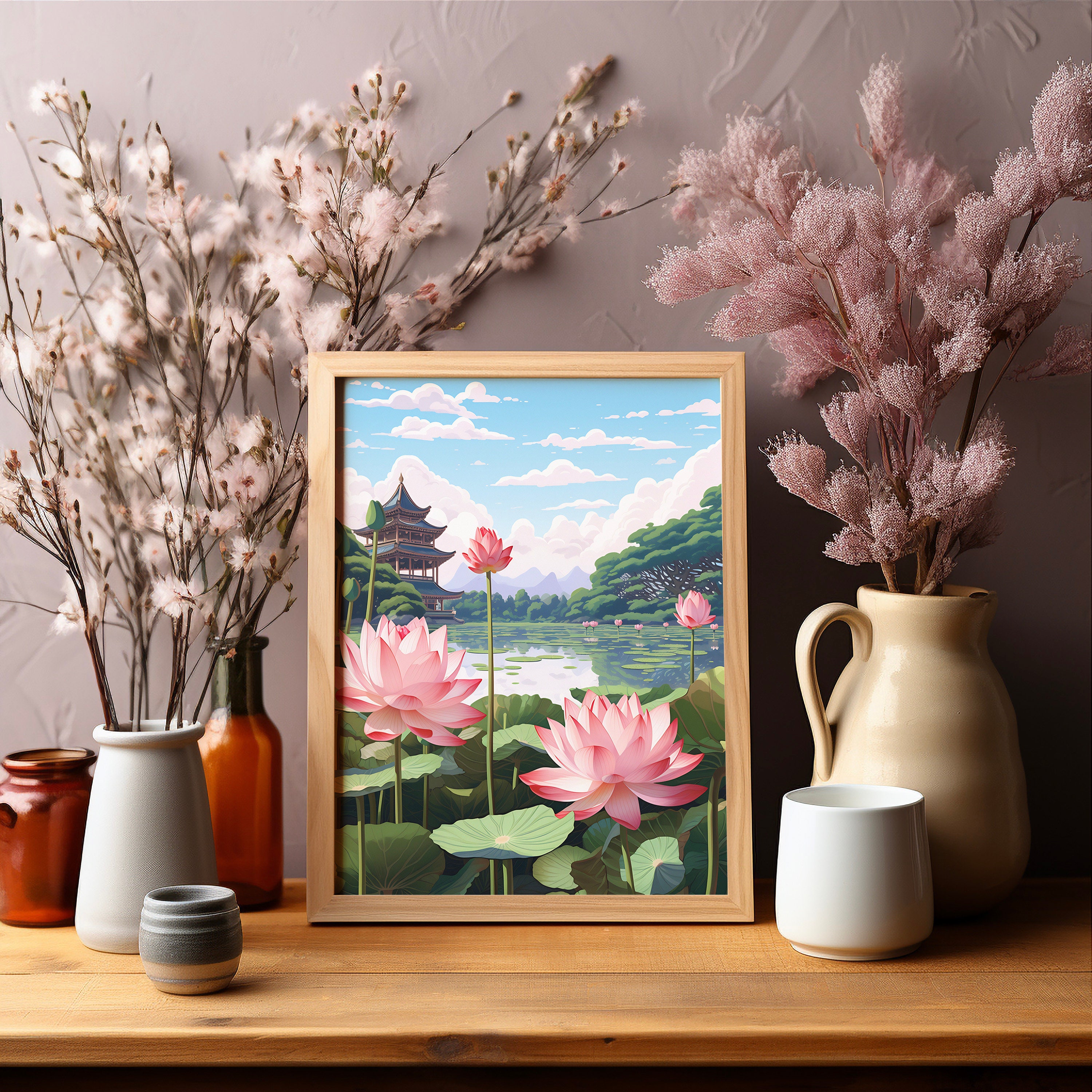 Lotus Flower Digital Instant Download Wall Print Japanese Lotus Art ...