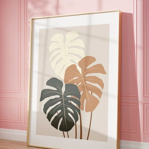 Monstera Leaves Poster, Minimalist Illustration, Scandinavian Decor ...
