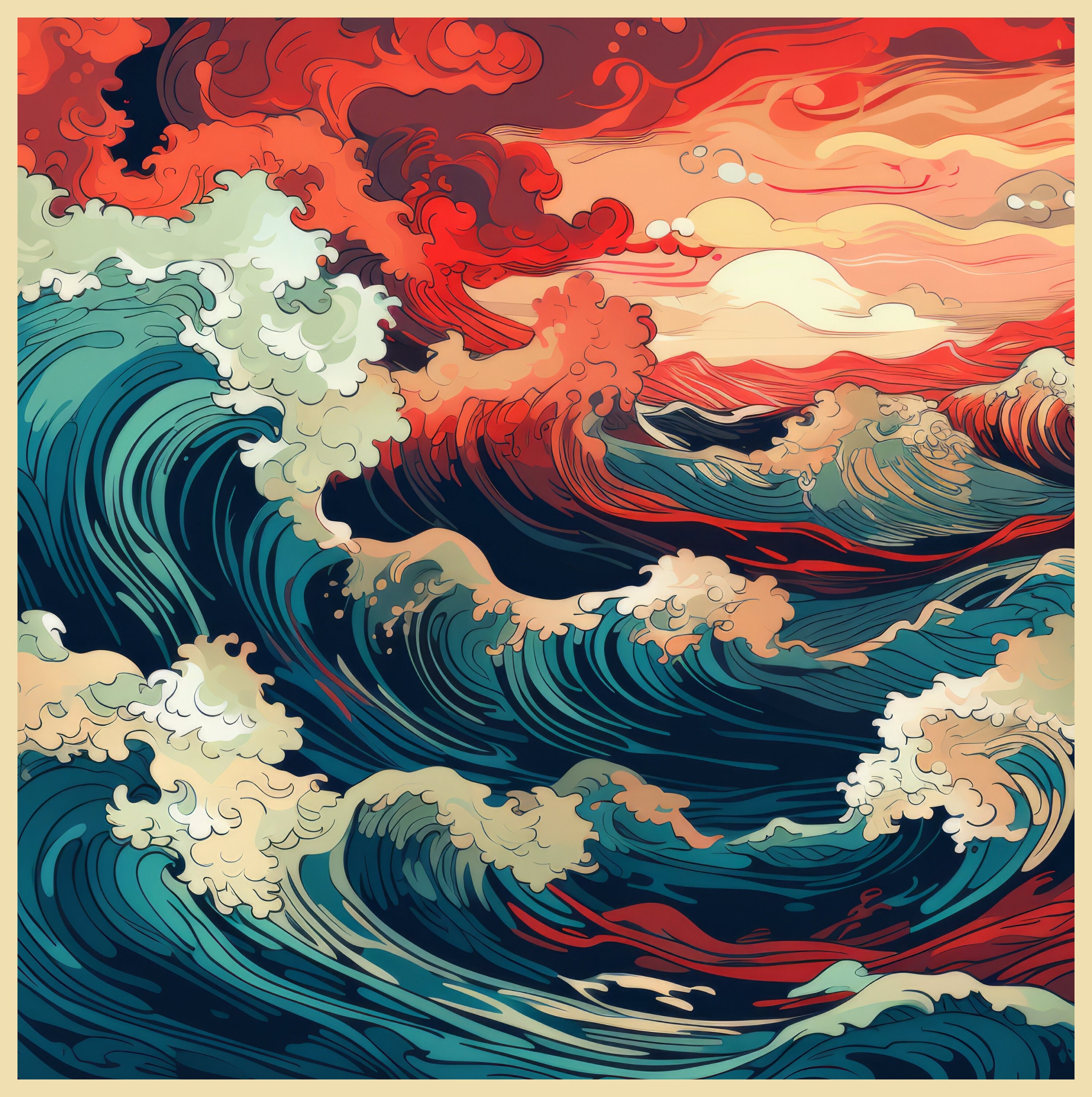 Colorful Painting of Waves in the Ocean Pattern - Etsy