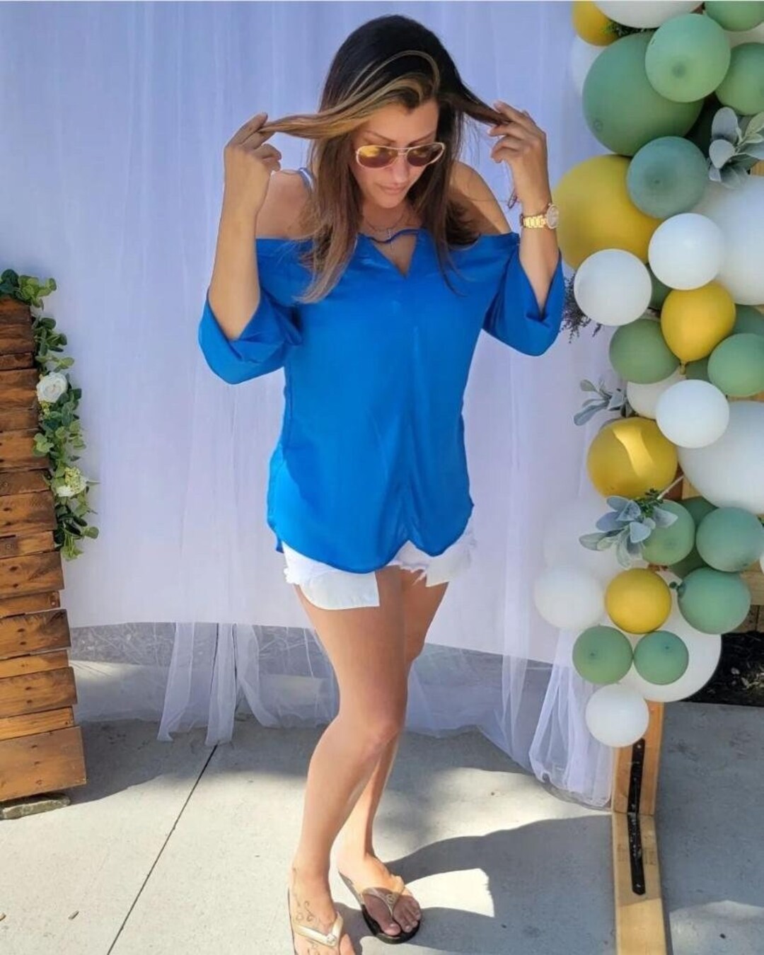 Blue Cold Shoulder Cut Out Top - Casual - Business - Long Sleeve ...