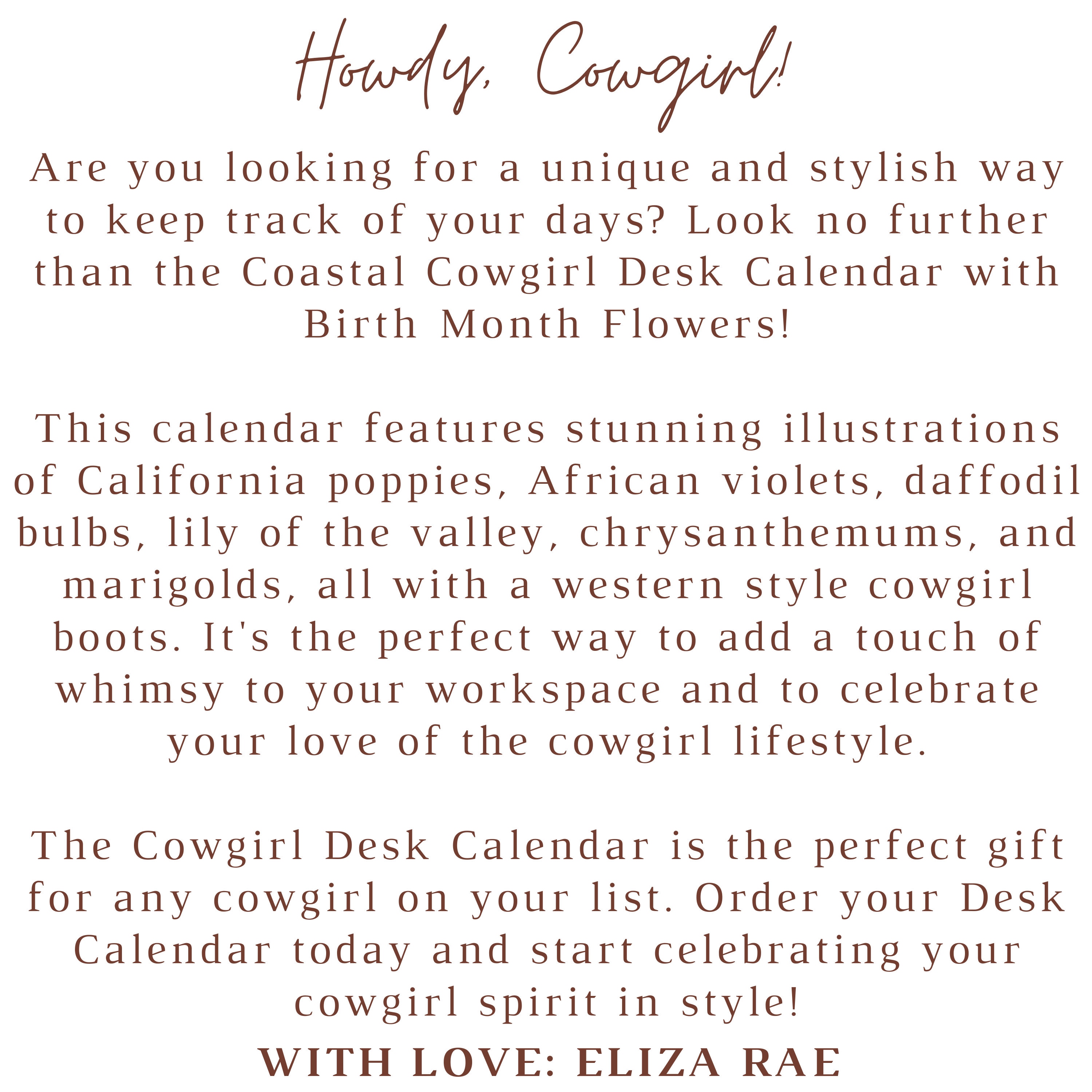 Coastal Cowgirl Calendar: Birth Month Flowers for Your Vertical Desk ...