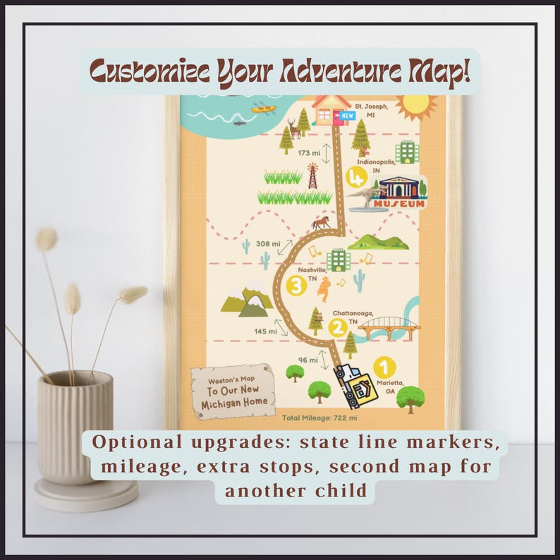 Personalized Road Trip Map for Kids – Custom Family Travel Keepsake ...