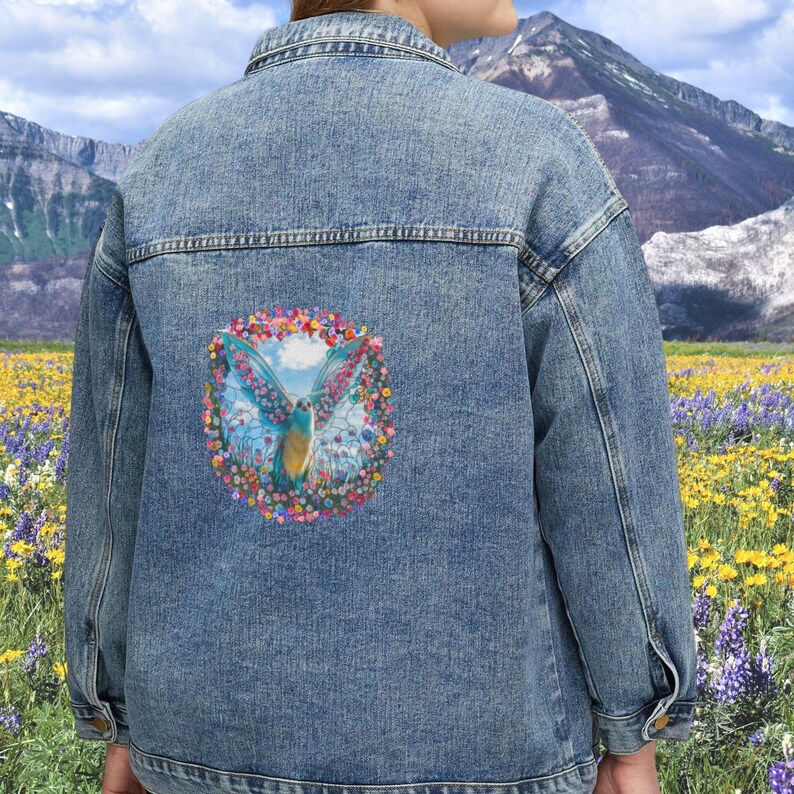 Mothra Floral Garden Designed Denim Jacket, Gift for Mothra Afficianado ...
