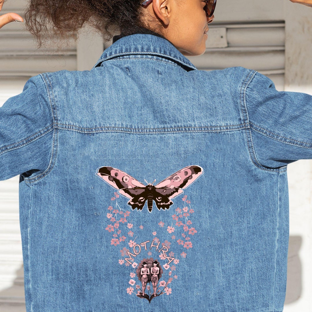 Mothra and Twins Designed Denim Jacket, Gift for Mothra Afficianados ...