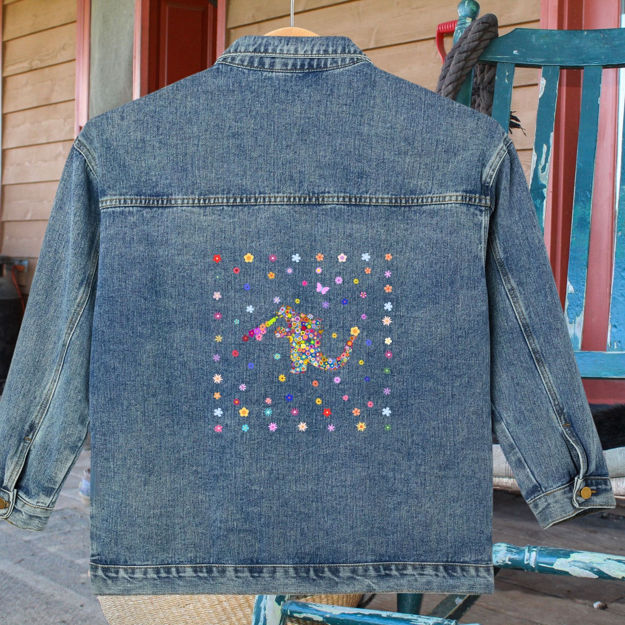 Godzilla Breathing Flowers Denim Jacket, Gift for Anyone, Gift for ...