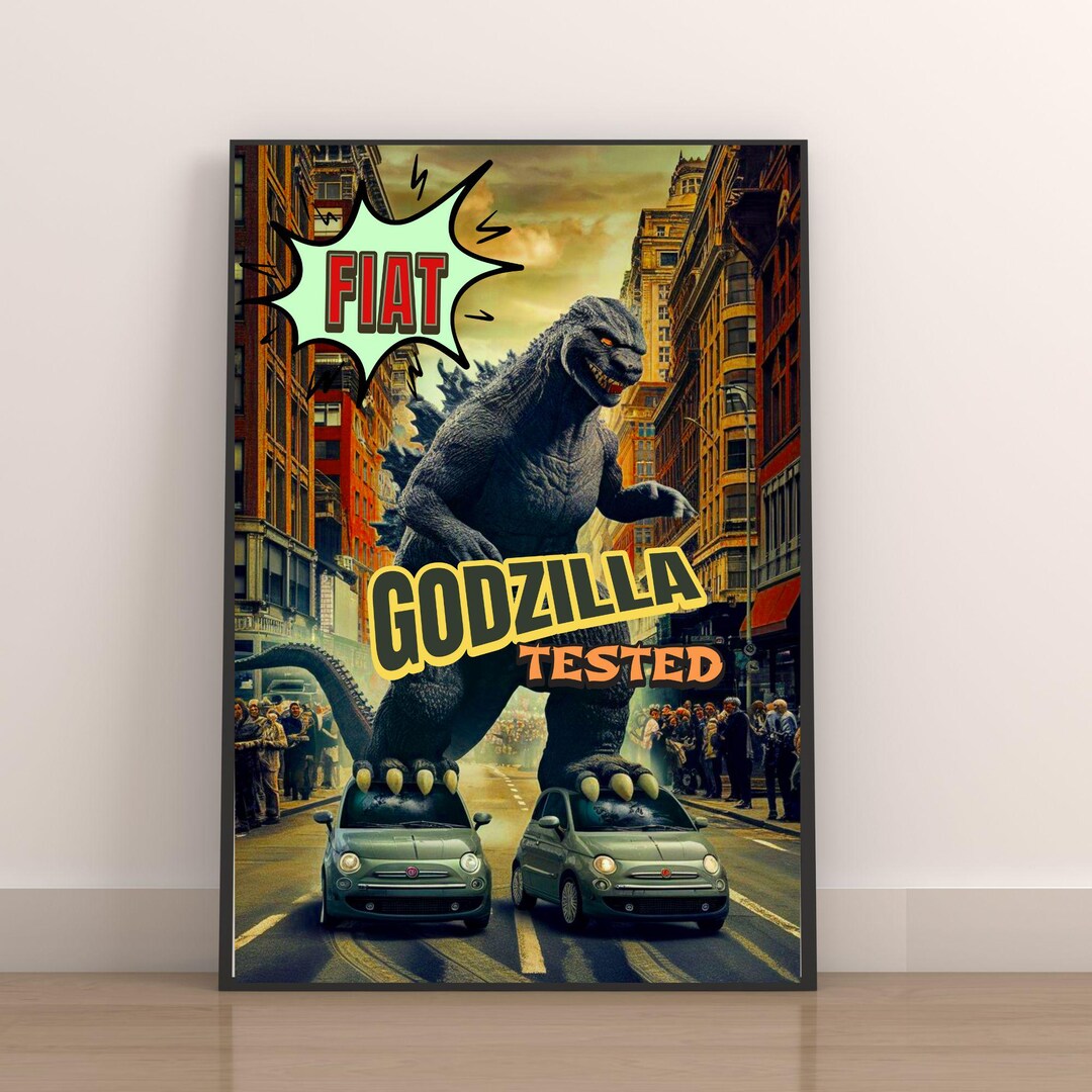 Godzilla Roller Skating Fiat Cars Poster: Funny Gift - Etsy