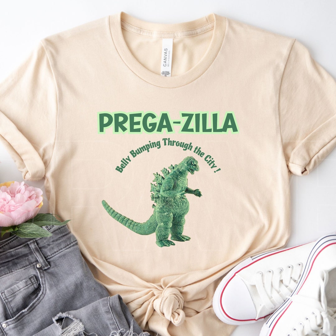 Godzilla Pregnancy T Shirt, Prega-zilla Bumping Through the City Tee ...