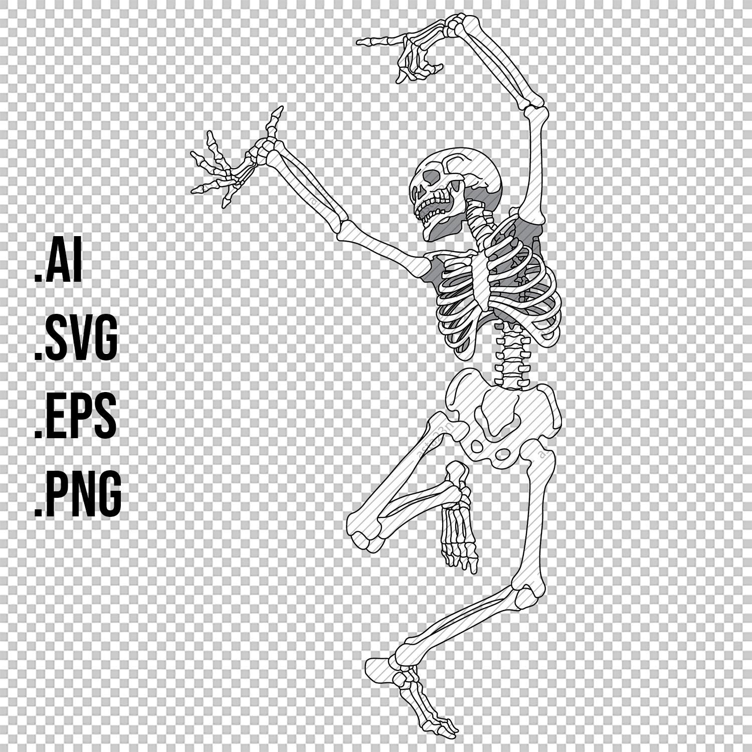 Dancing SKELETON Illustration, Bones Single Line Drawing, Digital ...