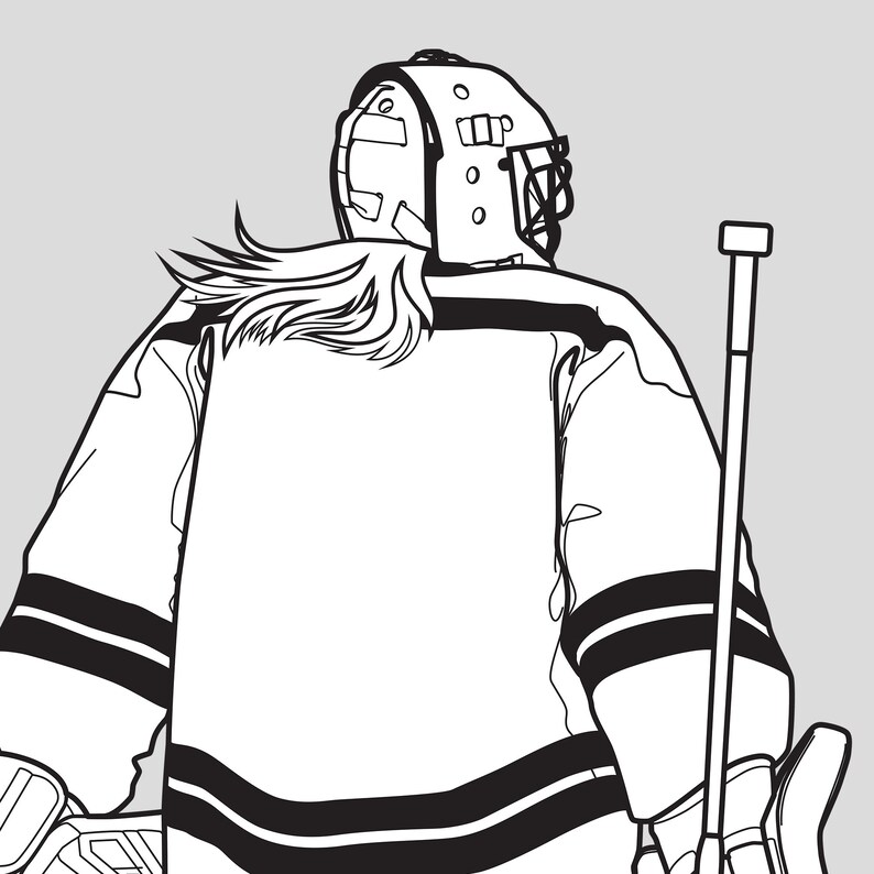Hockey GOALIE GIRL Drawing From the Back With Ponytail, Goaltender ...