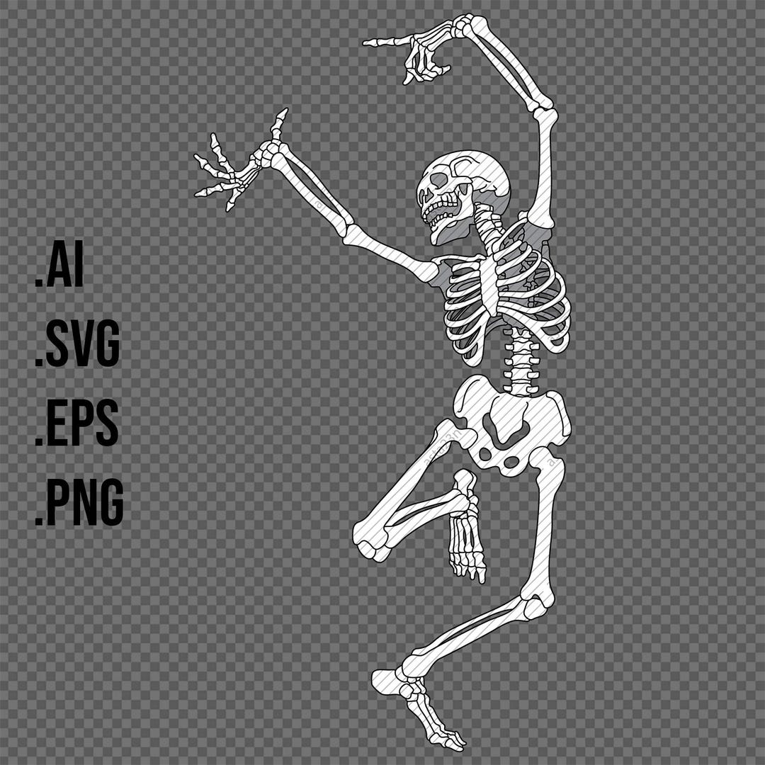 Dancing SKELETON Illustration, Bones Line Drawing, Minimalist, Spooky ...