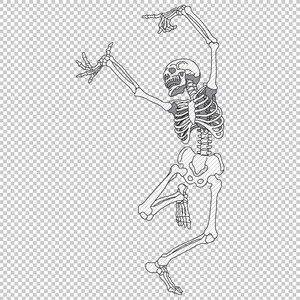 Dancing SKELETON Illustration, Bones Single Line Drawing, Digital ...