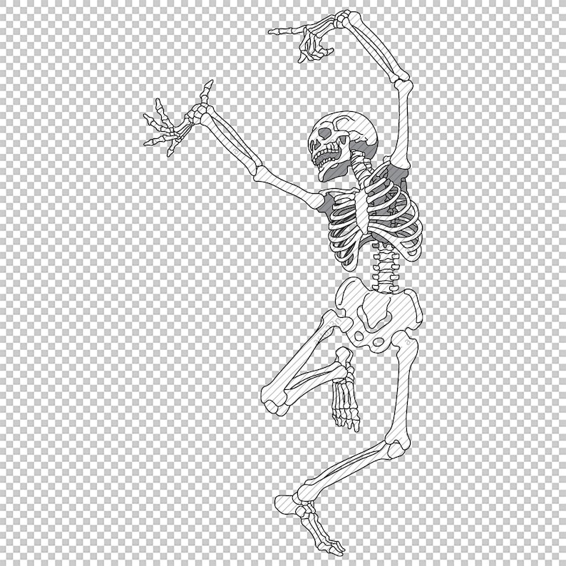 Dancing SKELETON Illustration, Bones Line Drawing, Minimalist, Spooky ...