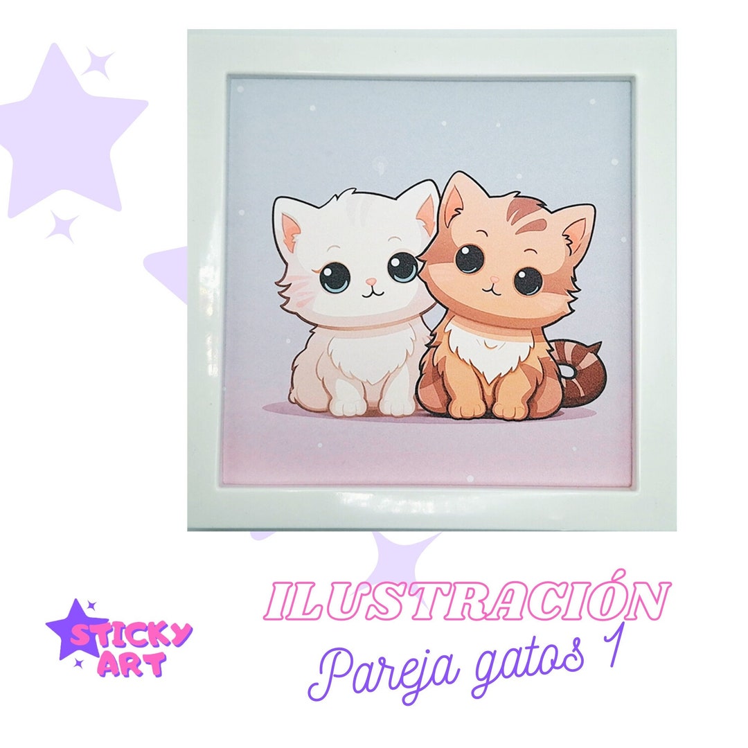 2 Cute Art Prints With Cats, Kawaii Art Prints, Kawaii Decoration. Cats ...