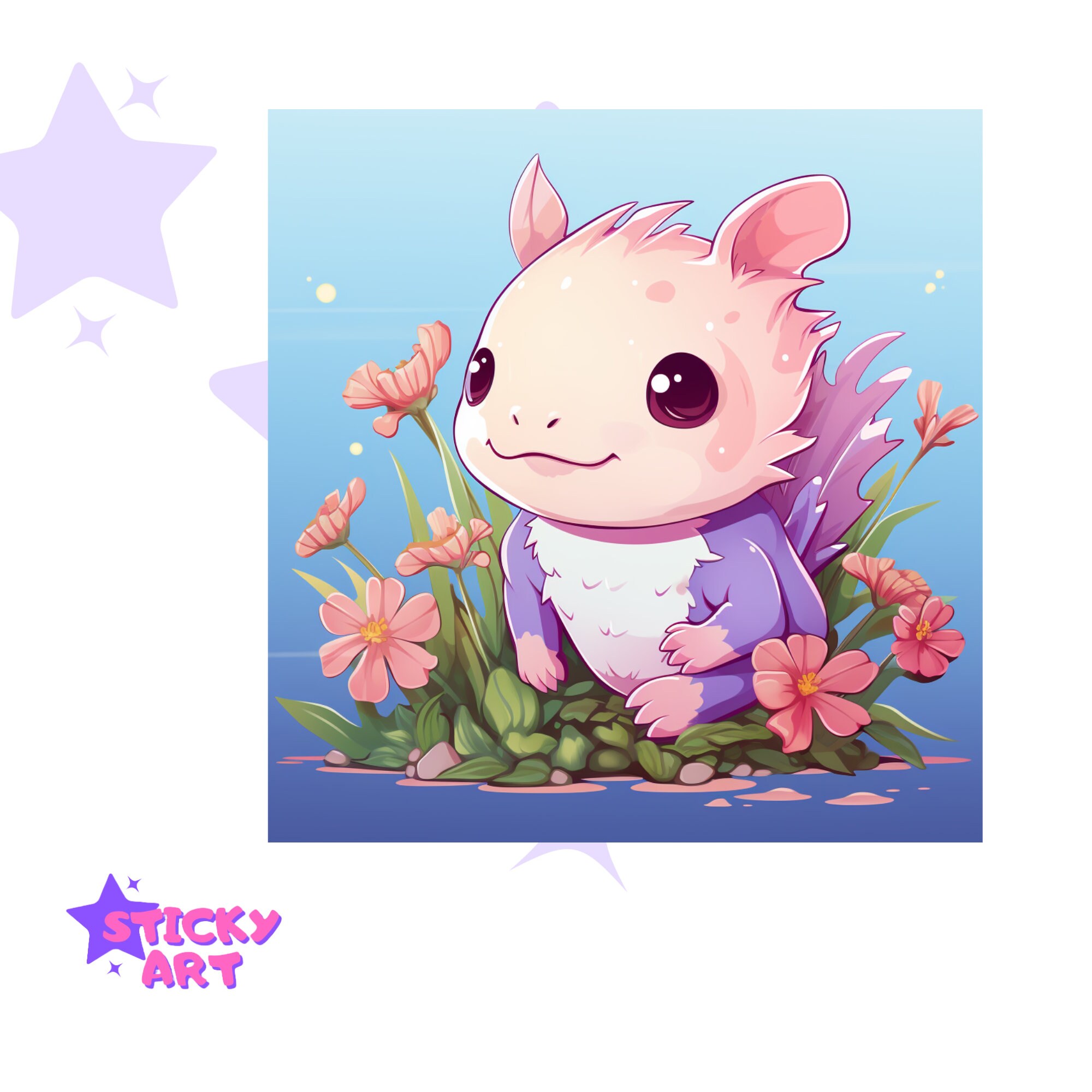 Pack of 4 Multicolored Axolotl Stickers, With Colored Background ...