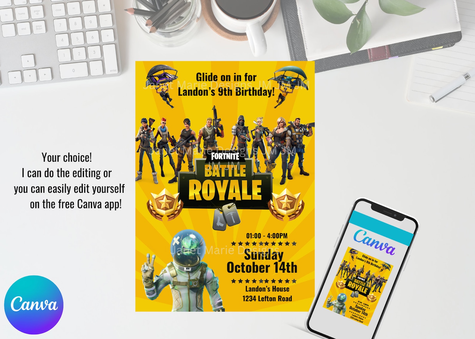Editable Battle Royale Glider Kids Invitation ~ Fort Game Birthday ...