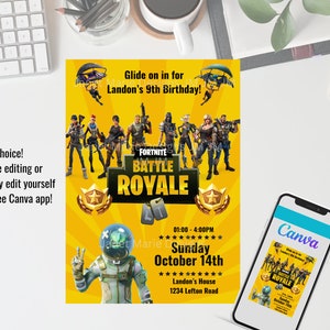Editable Battle Royale Glider Kids Invitation ~ Fort Game Birthday ...