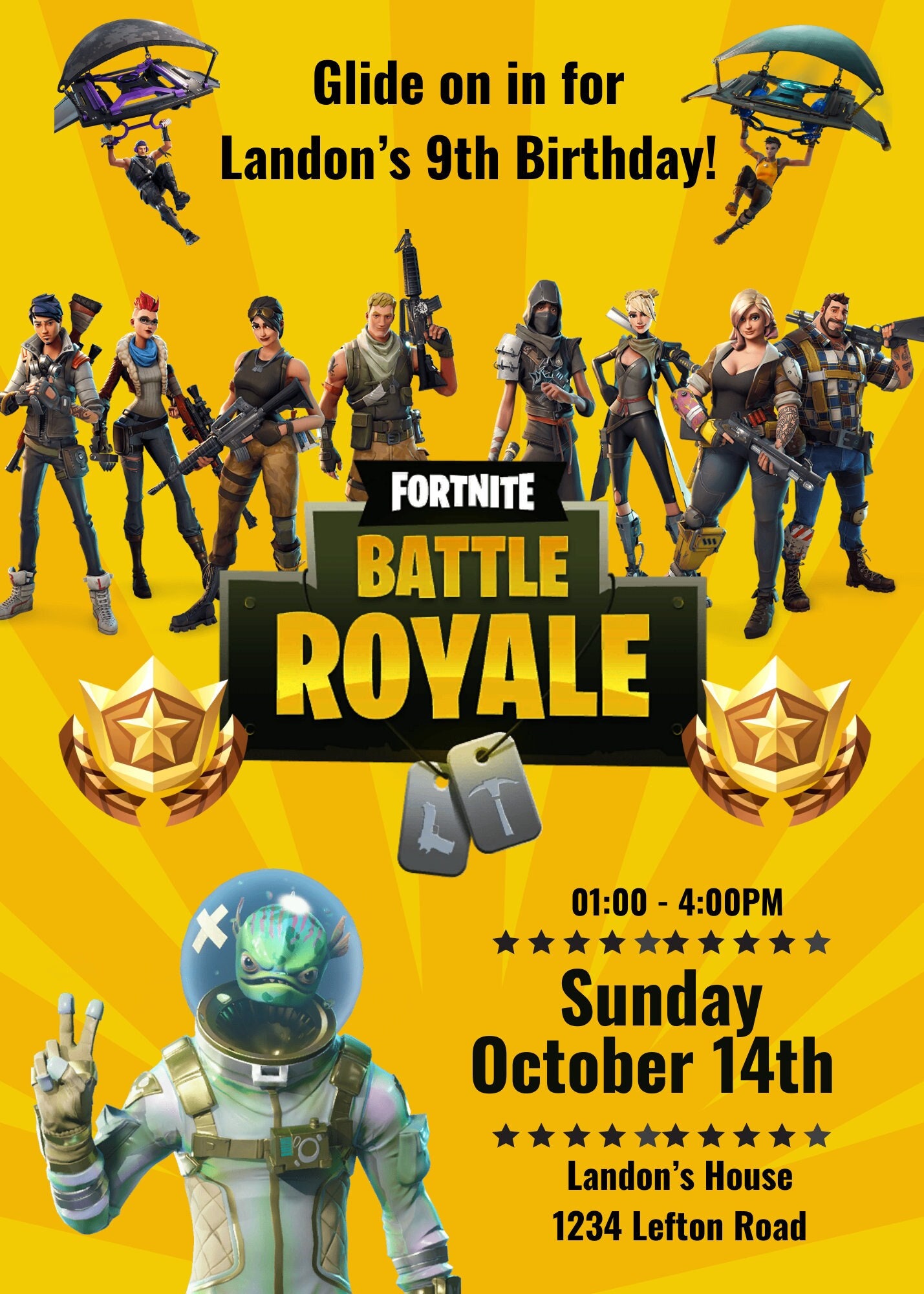 Editable Battle Royale Glider Kids Invitation ~ Fort Game Birthday ...