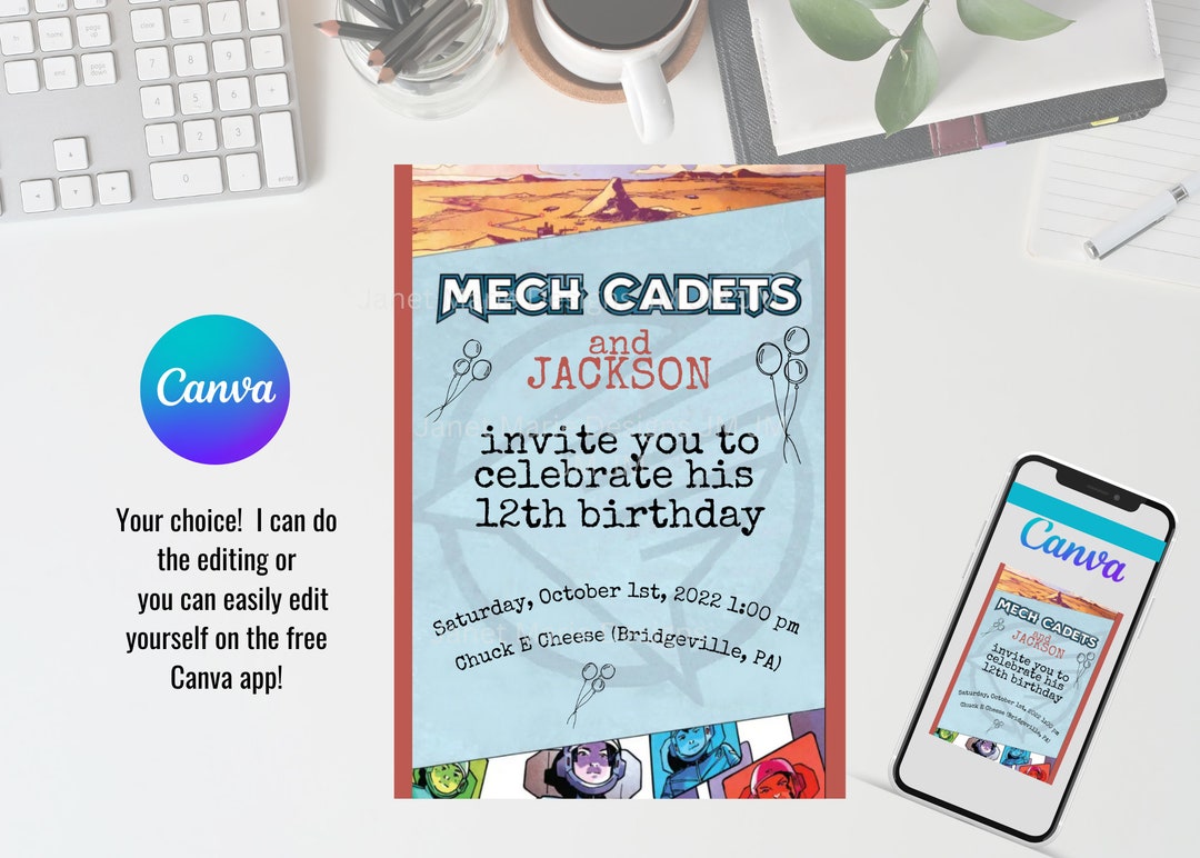 Editable Mech Cadets Kids Birthday Invitation ~ Theme Birthday Invite ...