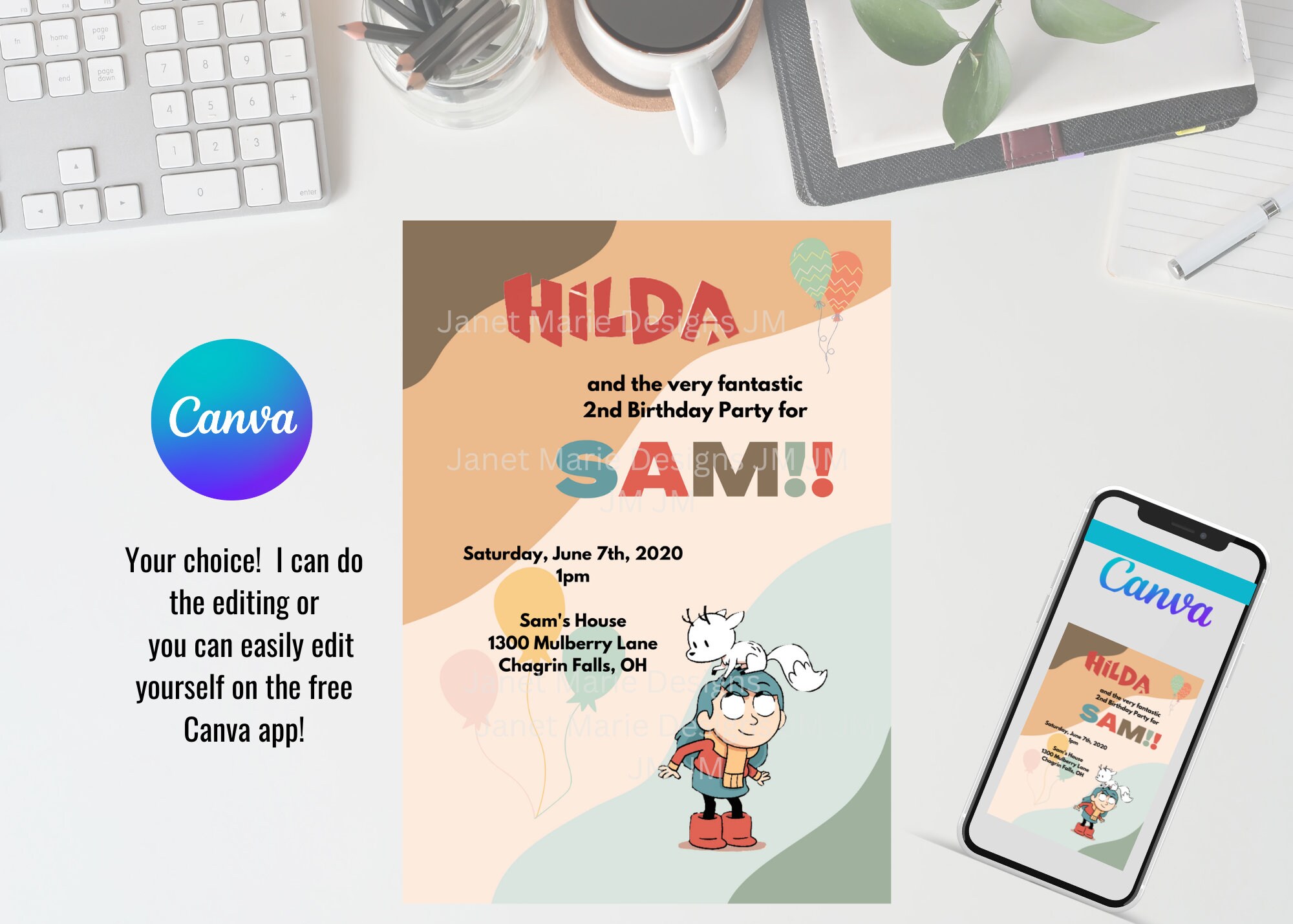 Editable Hilda Kids Birthday Invitation ~ Netflix Theme Birthday Invite ...