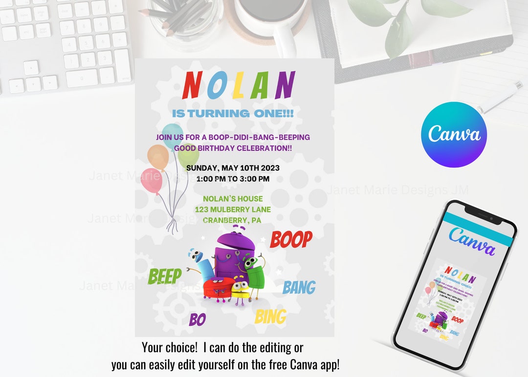 Editable Story Bots Kids Birthday Invitation ~ Robot Theme Birthday ...