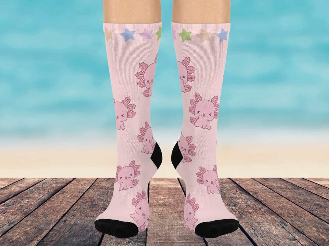 Axolotl Lover Gift, Axolotl Print Socks, Cute Novelty Axolotl Socks ...