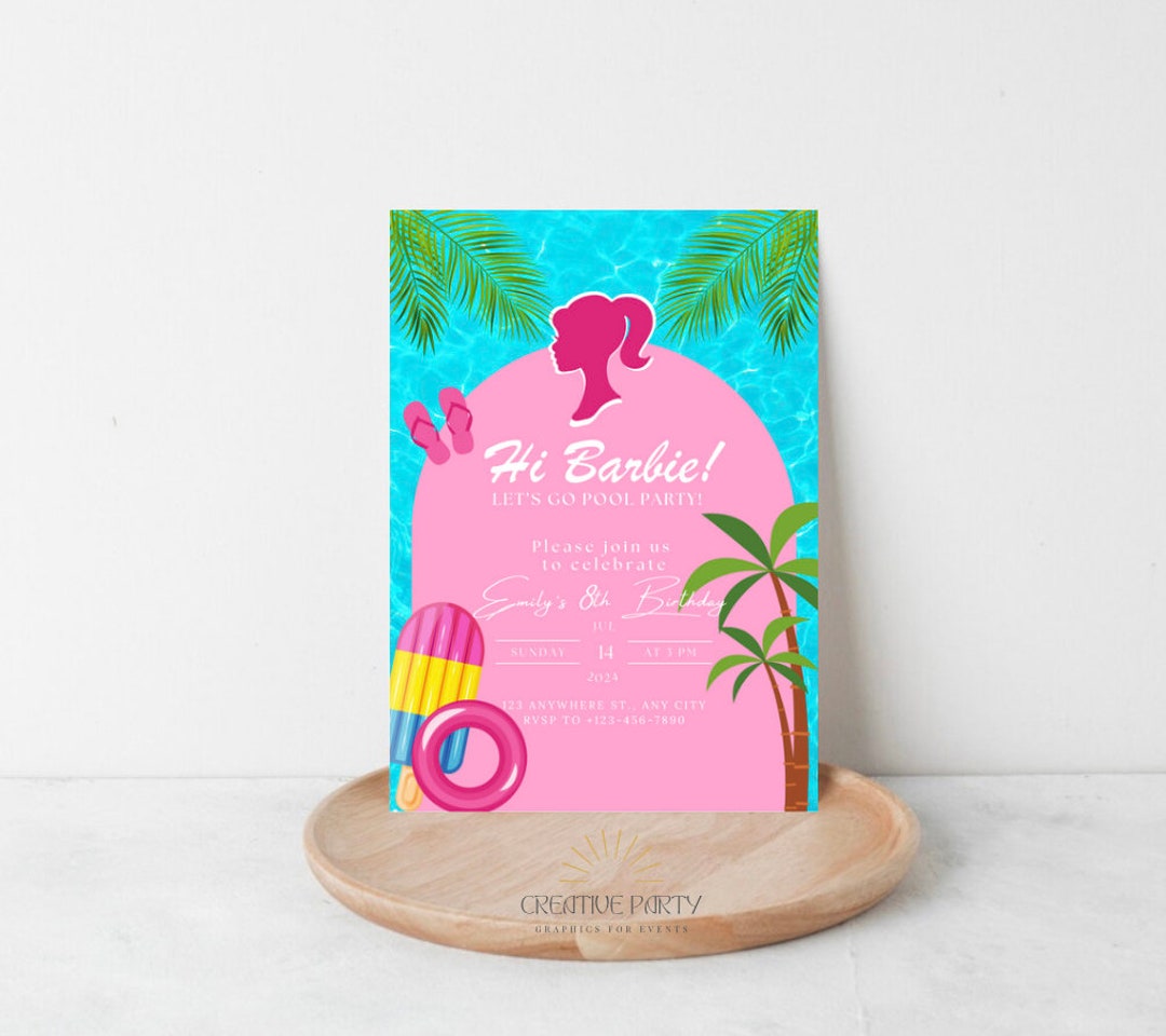 Barbie Birthday Pool Party Invitation Template Editable and - Etsy