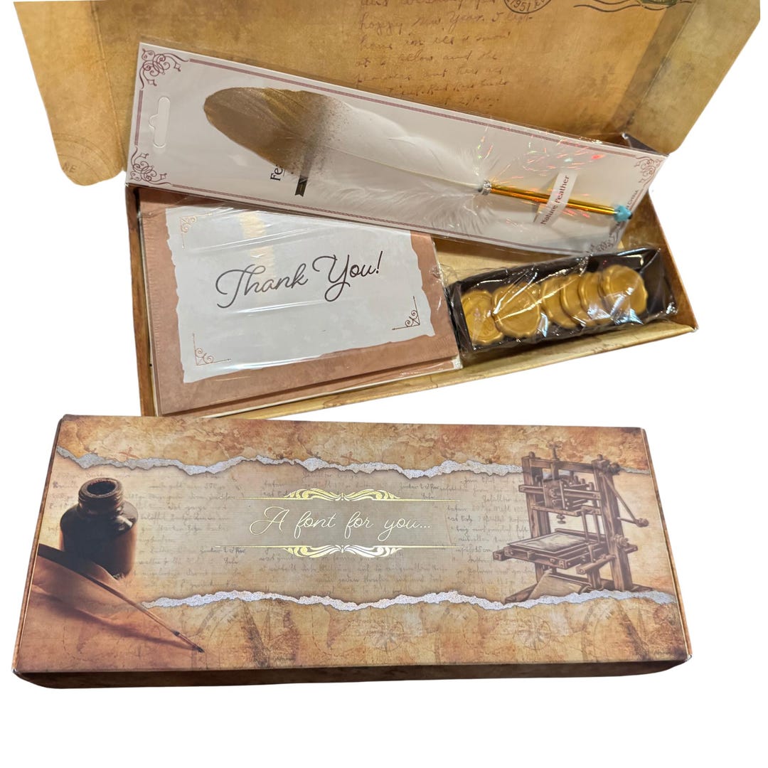 Gold Embellished Note Card Set With Feather Pen and Self-adhesive Wax ...