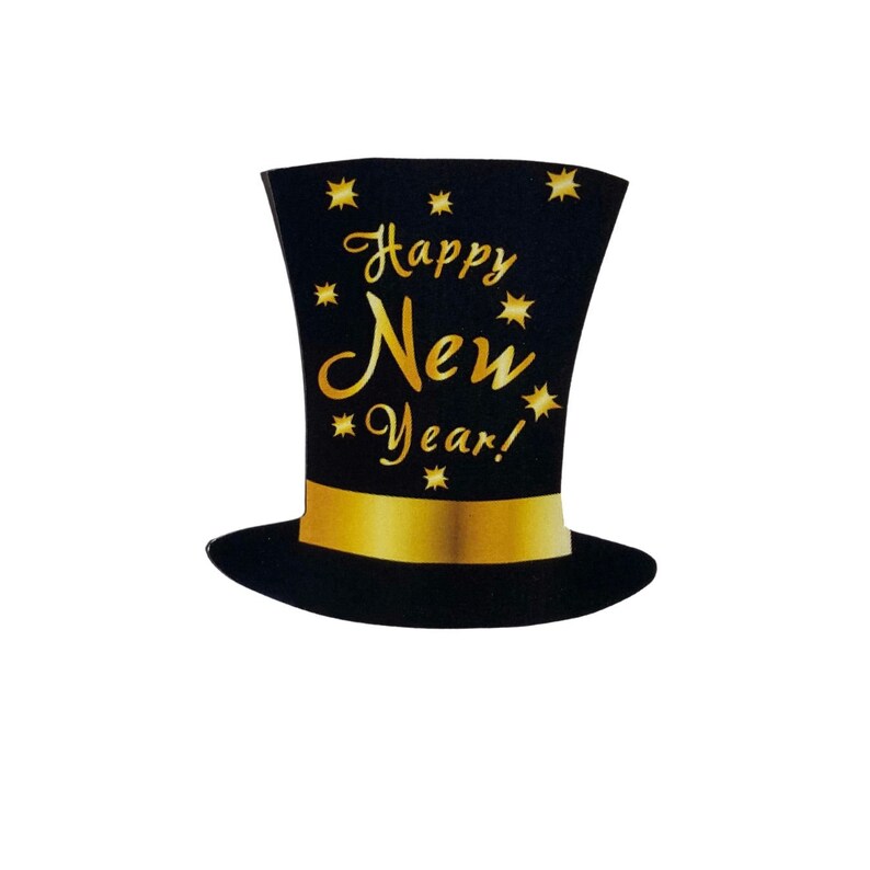 Happy New Year! Gold Look Top Hat - 3" Beverage Label Cover-up ...
