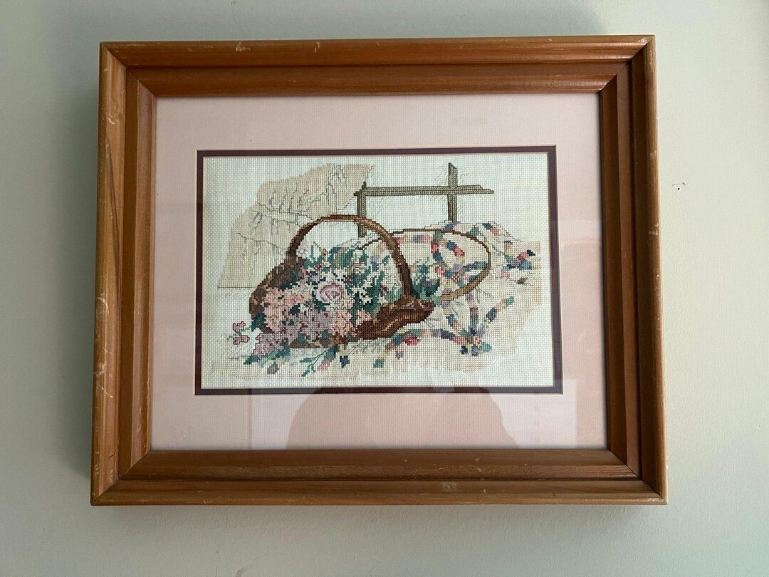 1990s Vintage Paula Vaughn Cross Stitch Pattern Framed Spring Flower ...