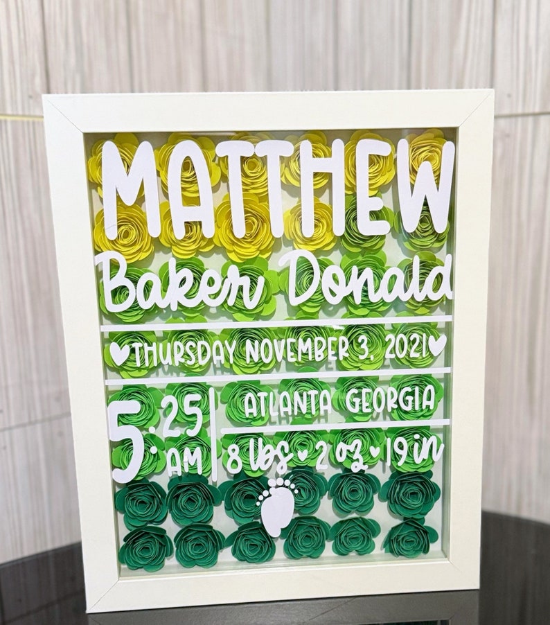 Customizable Birth Stats Shadow Box Ombré Flower Shadow Box Baby Shower ...