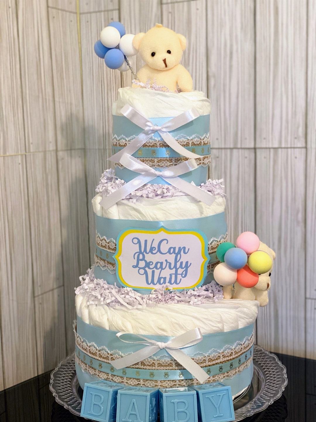 Teddy Bear Diaper Cake We Can Bearly Wait Baby Shower Theme - Etsy