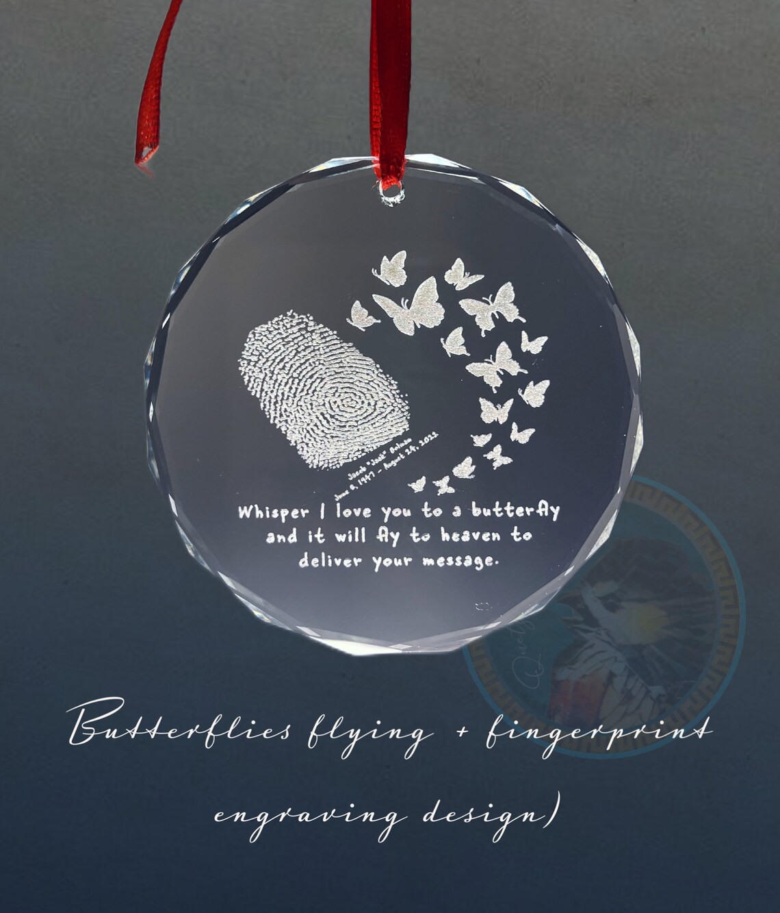 Sympathy Fingerprint Engraved Memorial Ornament, Butterfly, Memorial ...