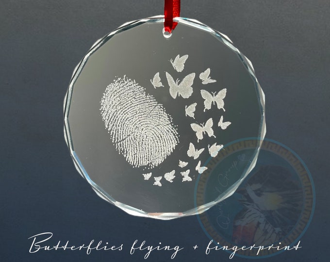 Sympathy Fingerprint Engraved Memorial Ornament, Butterfly, Memorial ...