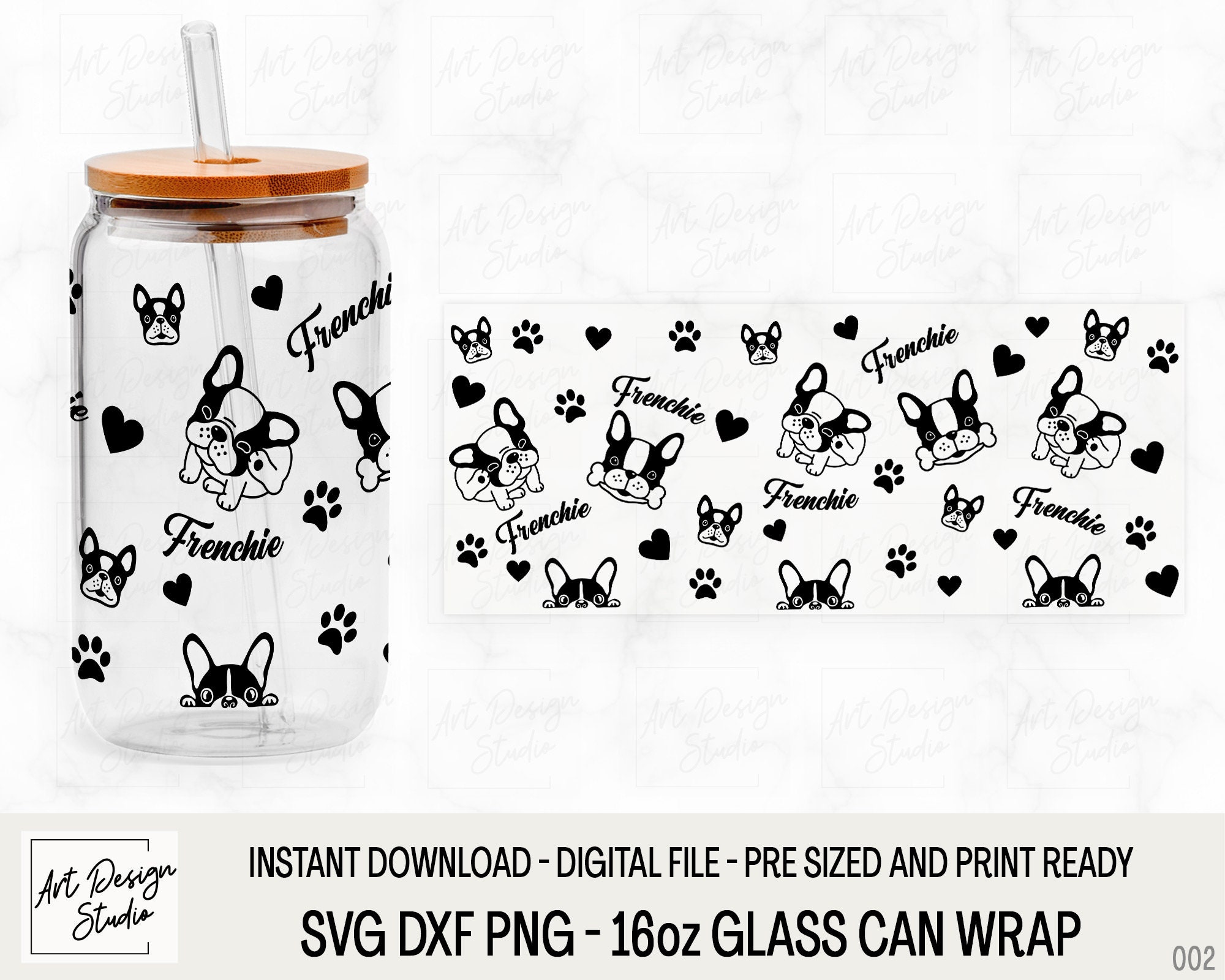 FRENCHIE Wrap Svg, Libbey 16oz Glass Template, Frenchie Glass Can ...