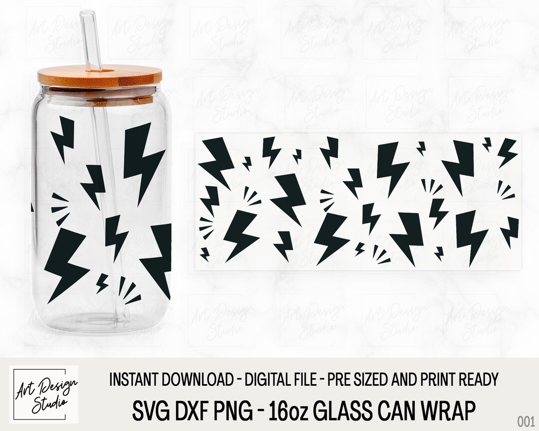 LIGHTNING BOLT Wrap Svg 16oz Glass Can Design, BOLTS Lightning Pattern ...