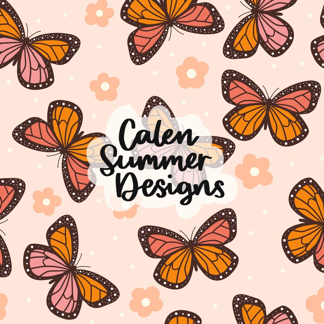 Spring Butterflies Seamless Pattern File for Commercial Use-peach ...