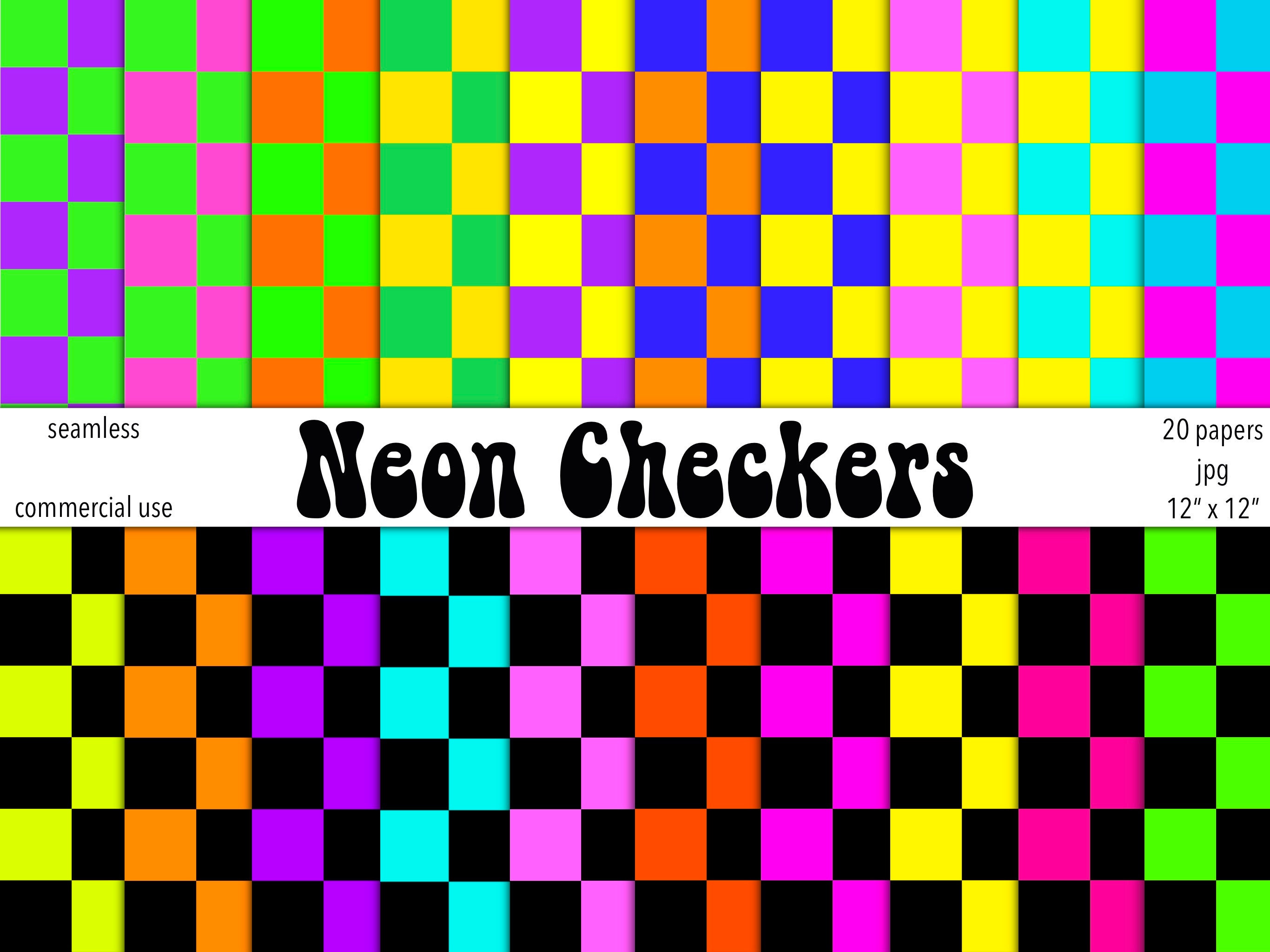 Neon Checkers Digital Paper Printable Seamless Checkered - Etsy