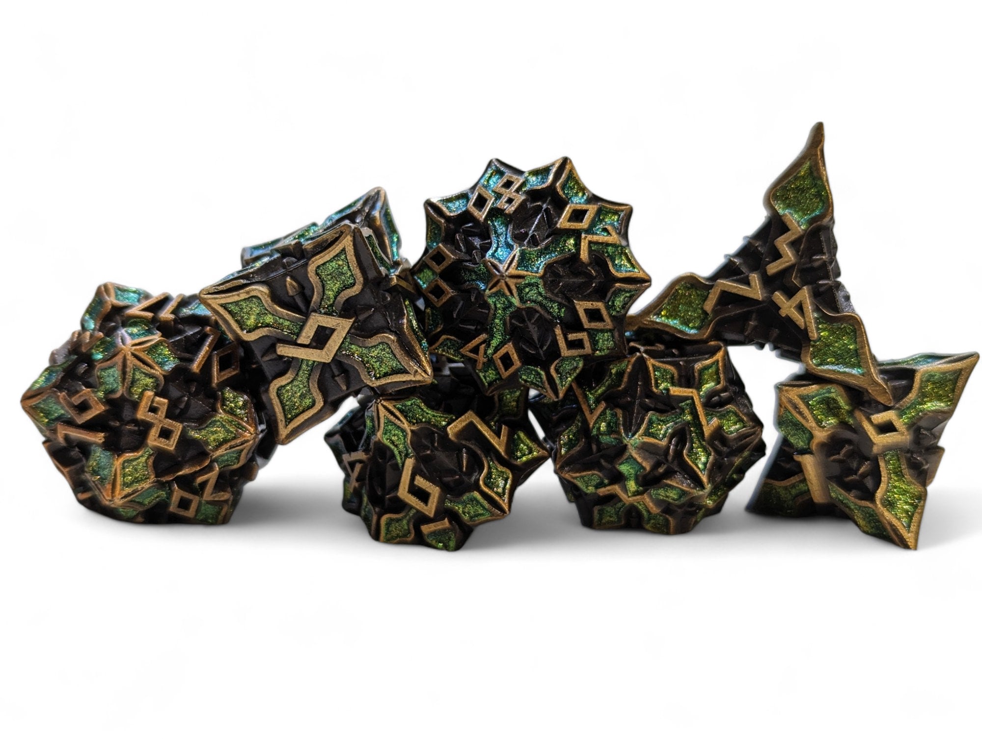 Green Forest Rune Metal Dice Set Dnd Roleplay D20 Spiky Dice Ancient ...