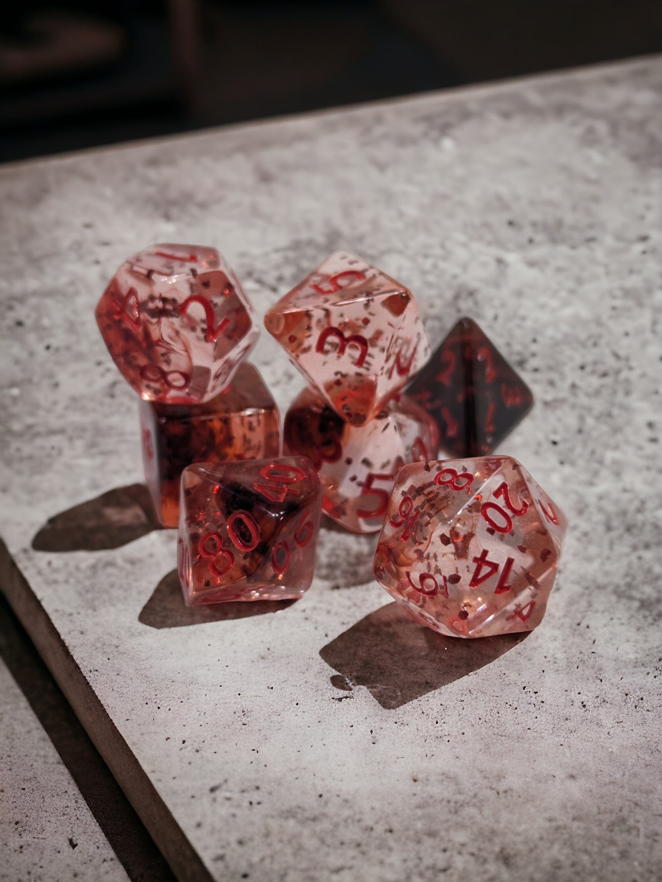 Red Blood Swirl Clear Acrylic Full Set Dnd Dice Roleplay D20 Red Flake ...