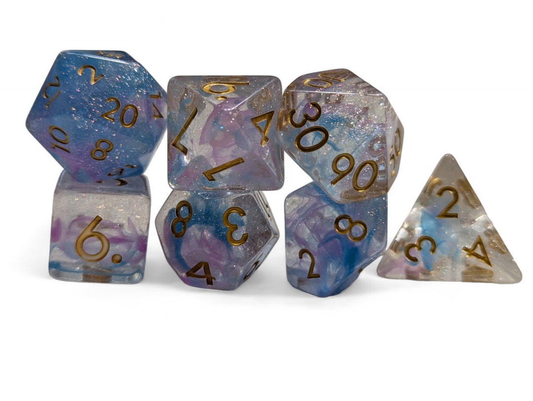 Celestial Clouds Resin Full Set Dnd Dice Roleplay D20 Blue Pink Shiny ...