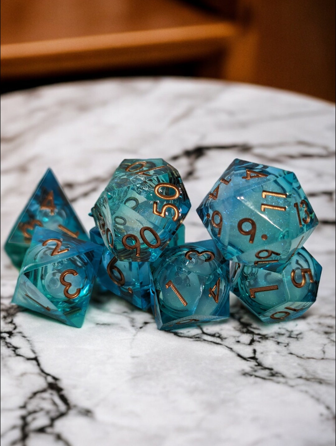 Treasures Deep Liquid Core Dice Set Sea Green Sharp Resin Dnd Roleplay ...