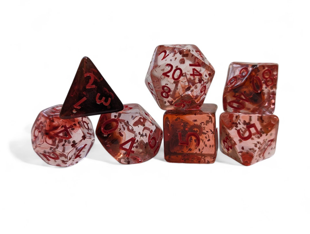 Red Blood Swirl Clear Acrylic Full Set Dnd Dice Roleplay D20 Red Flake ...