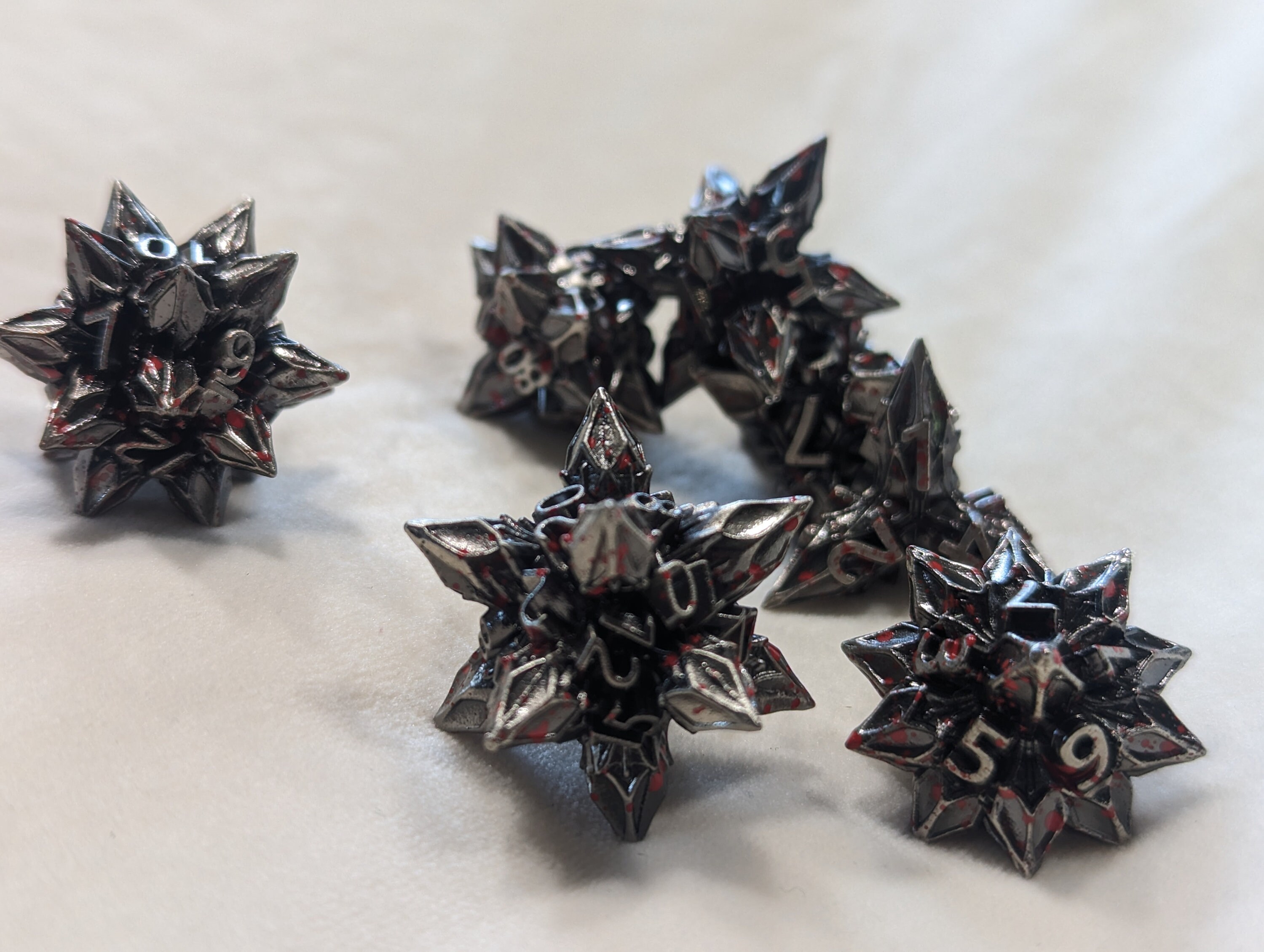 Blood Splatter Metal Dice Set Dnd Roleplay D20 Spiky Dice Murder Dice ...