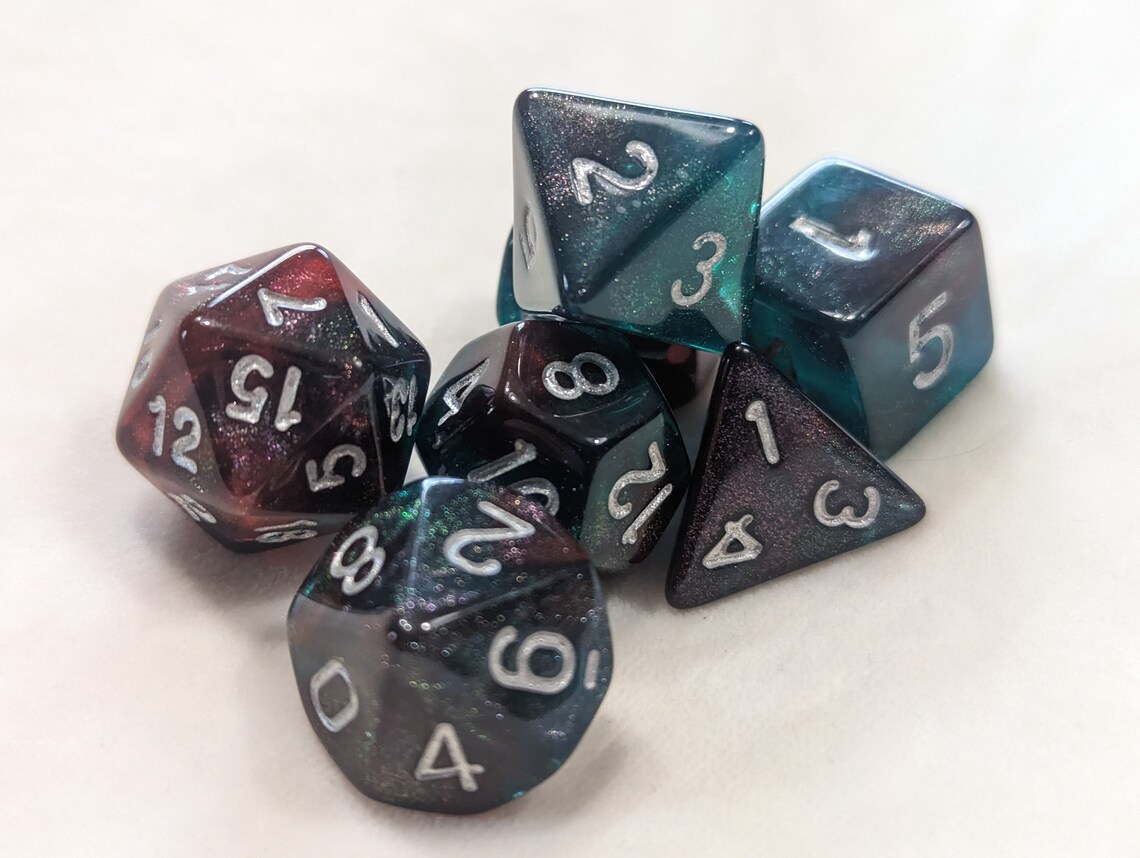 Dark Nebula Acrylic Dice Set Dark Red Purple Green Swirl With - Etsy