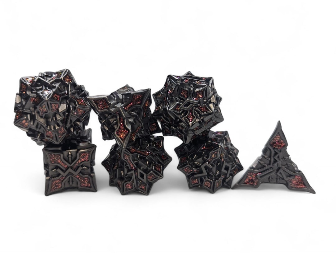 Blood Rune Metal Dice Set Dnd Roleplay D20 Red Spiky Dice Ancient Dark ...