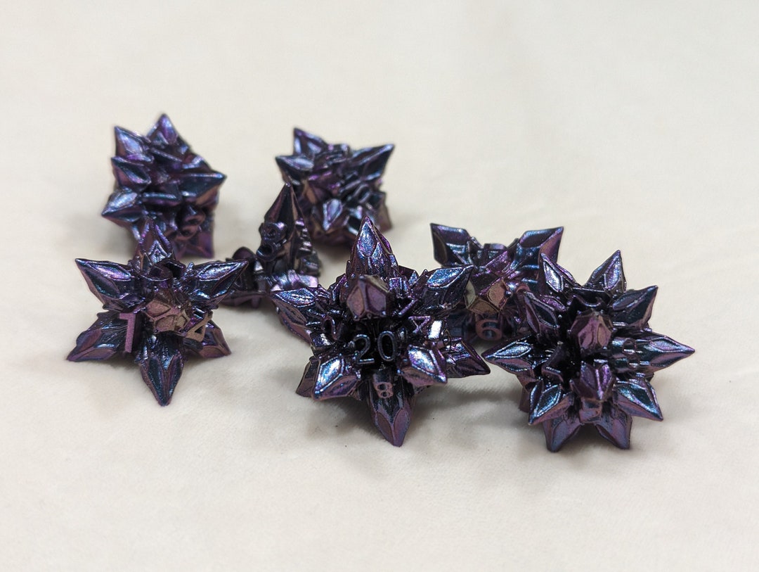 Purple Teal Iridescent Metal Dice Set Dnd Roleplay D20 Spiky Murder ...