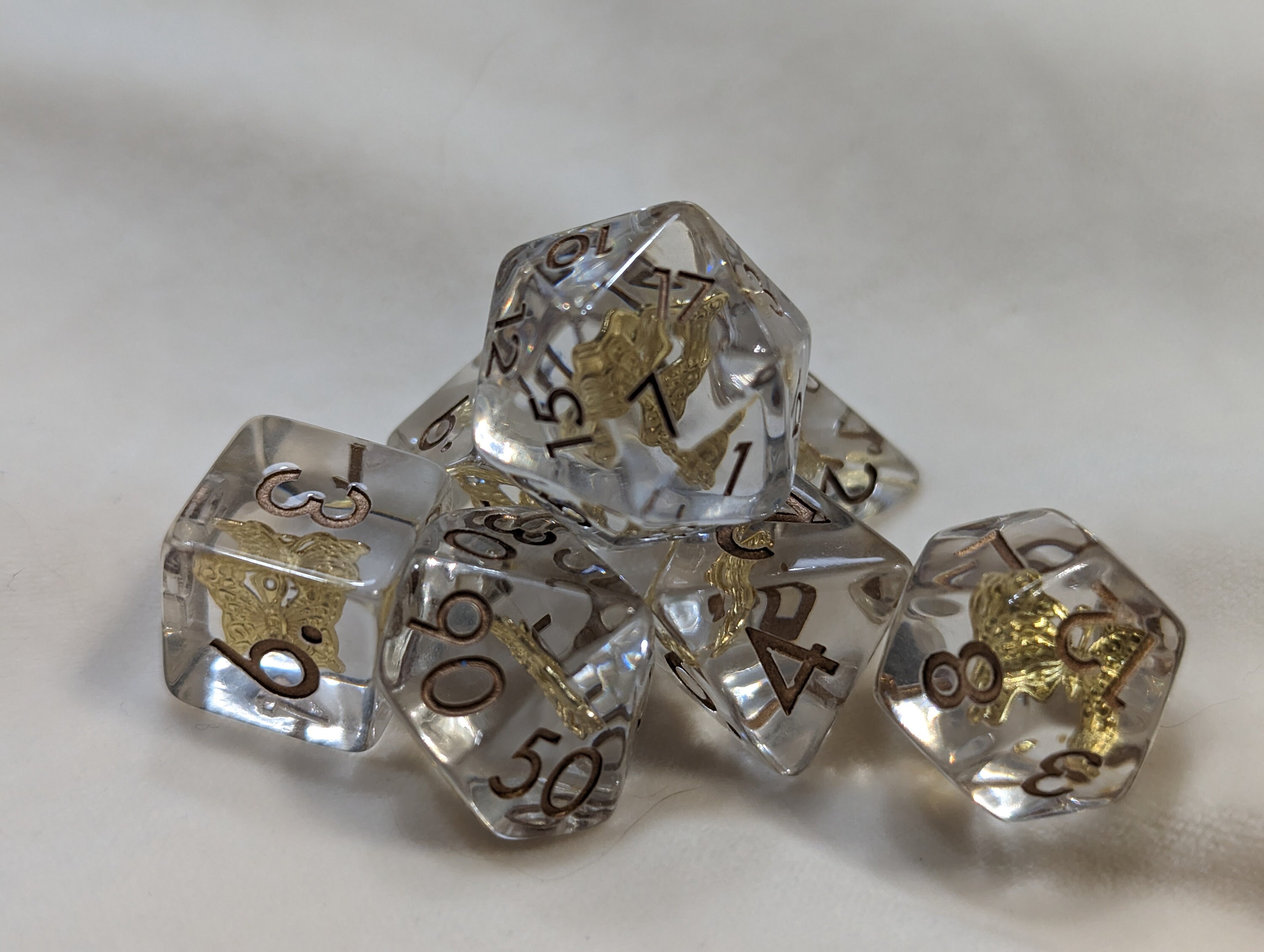 Golden Butterfly Clear Acrylic Full Set Dnd Dice Roleplay D20 - Etsy