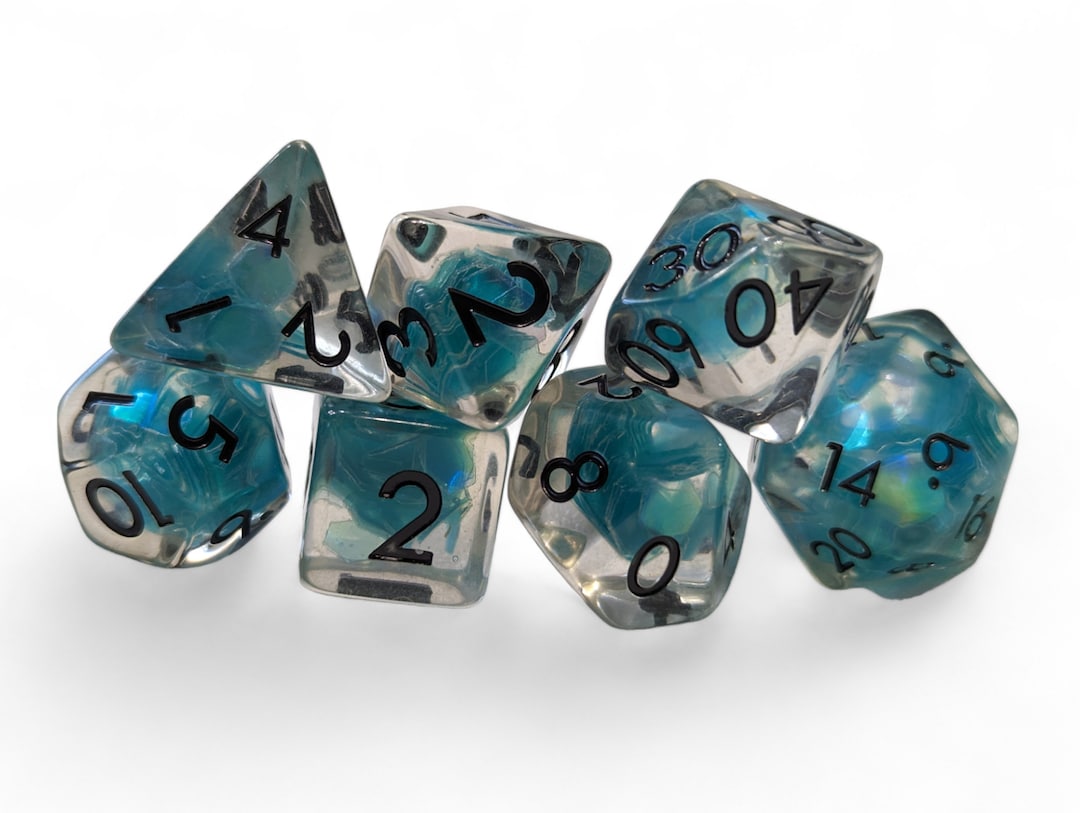 Blue Ocean Shell Acrylic Dice Set Clear Dice With Shell Flake Inclusion ...