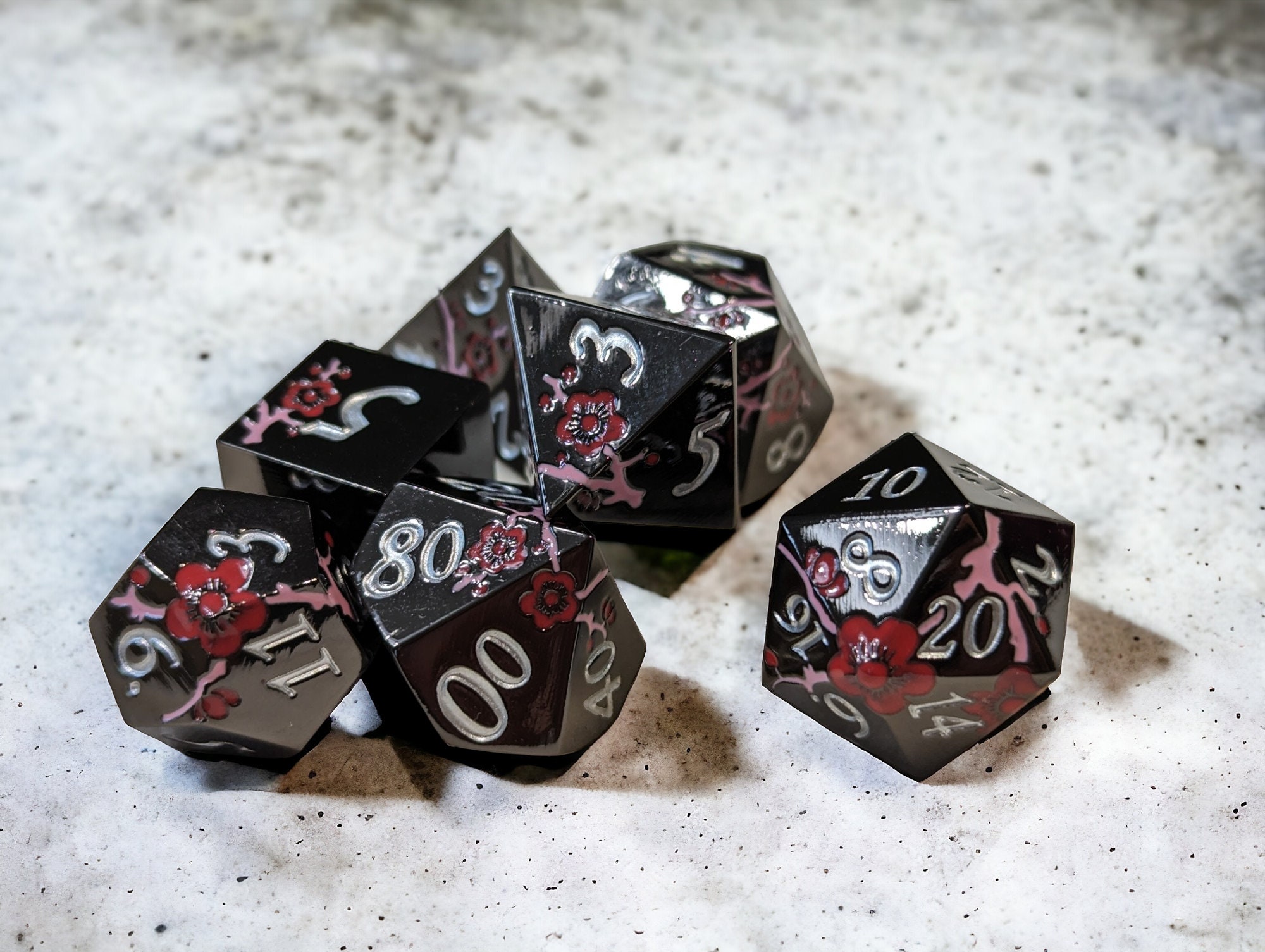 Black Metal Dice With Japanese Cherry Blossoms Dnd Roleplay D20 Full ...